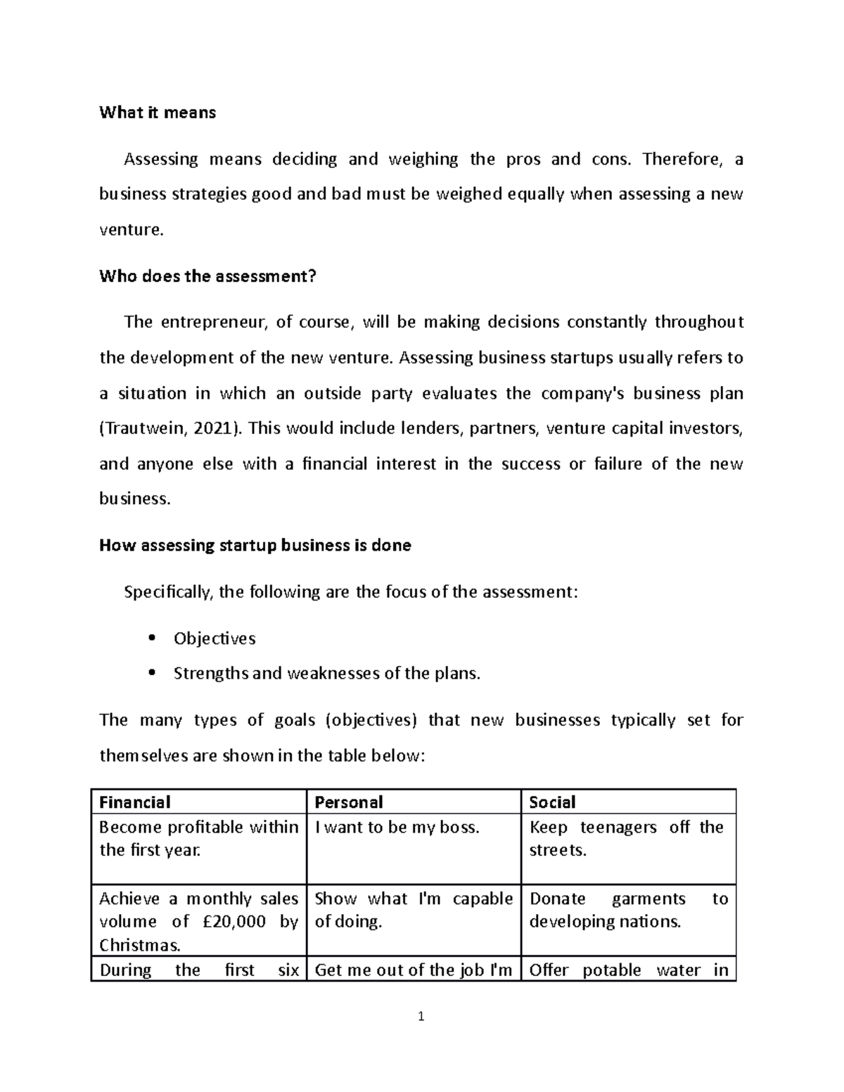 Assessing-business-startups - What it means Assessing means deciding ...