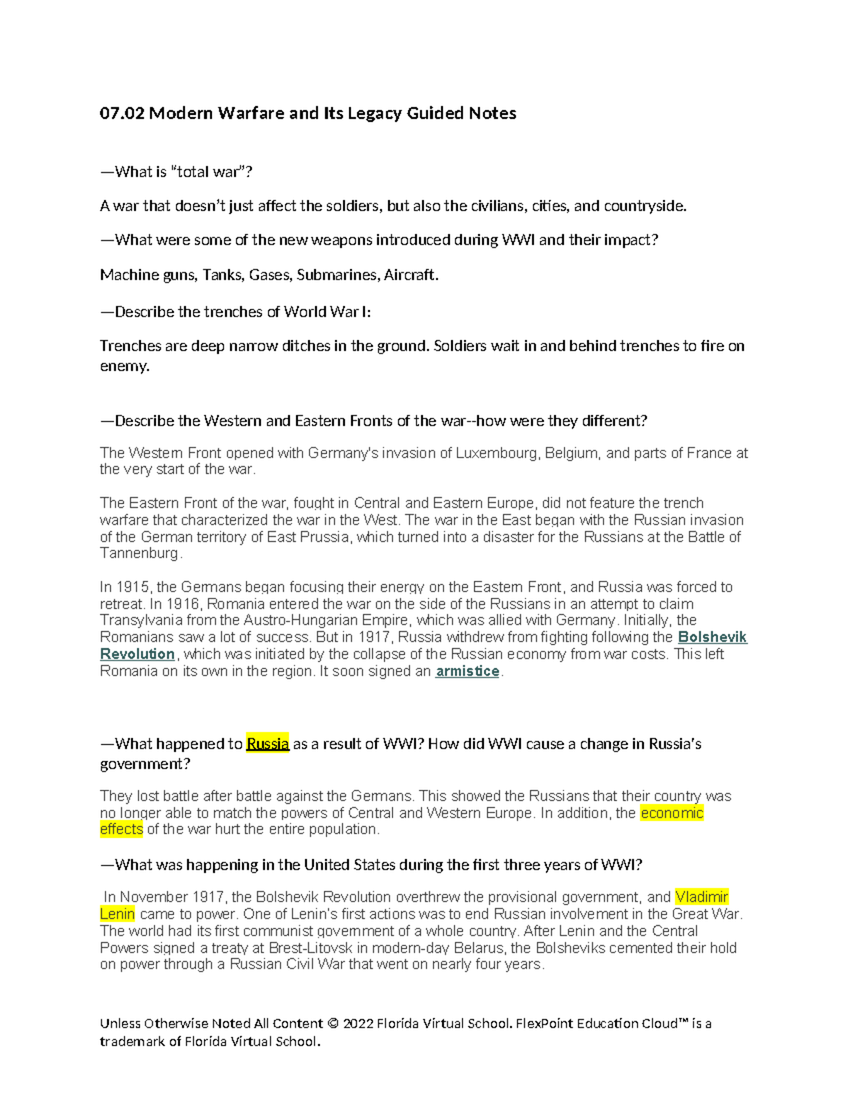 07 02 Modern Warfare - 07 Modern Warfare and Its Legacy Guided Notes ...