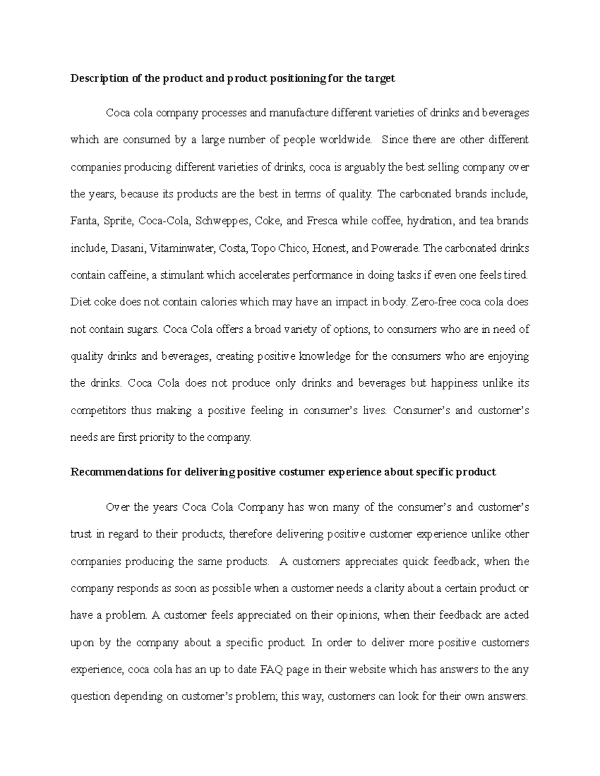 Description of the product and product positioning for the target ...