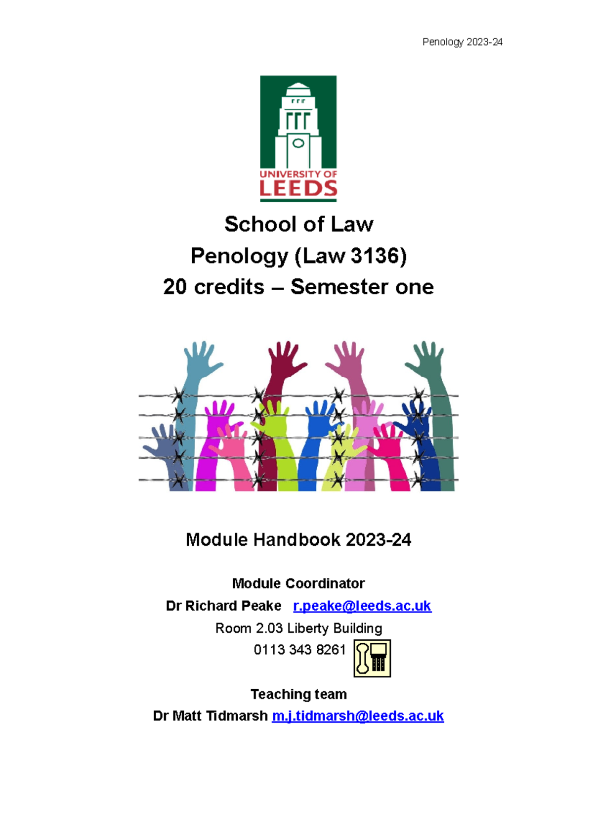 Handbookpenology 2023-24 - School of Law Penology (Law 3136) 20 credits ...