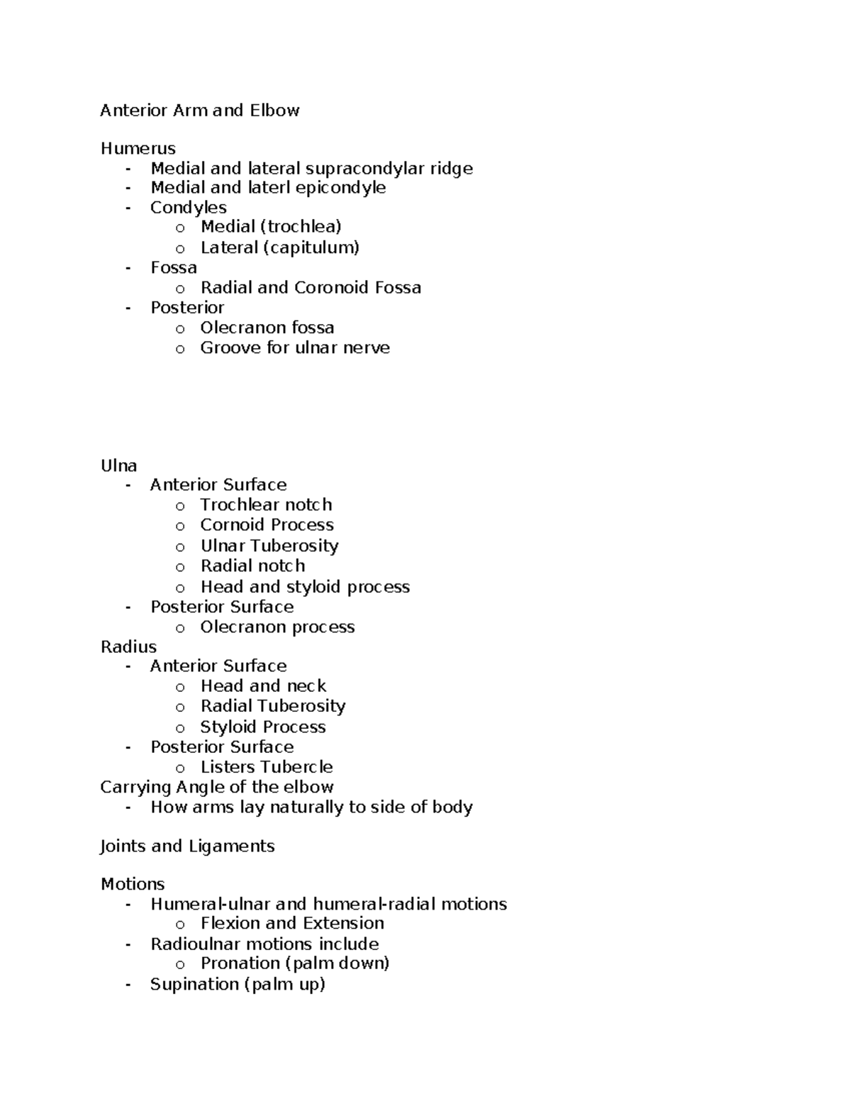 Anterior Arm and Elbow - Anterior Arm and Elbow Humerus - Medial and ...