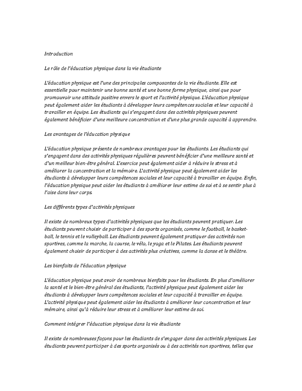 Physical Education Study Notes - Introduction Le rôle de l'éducation ...