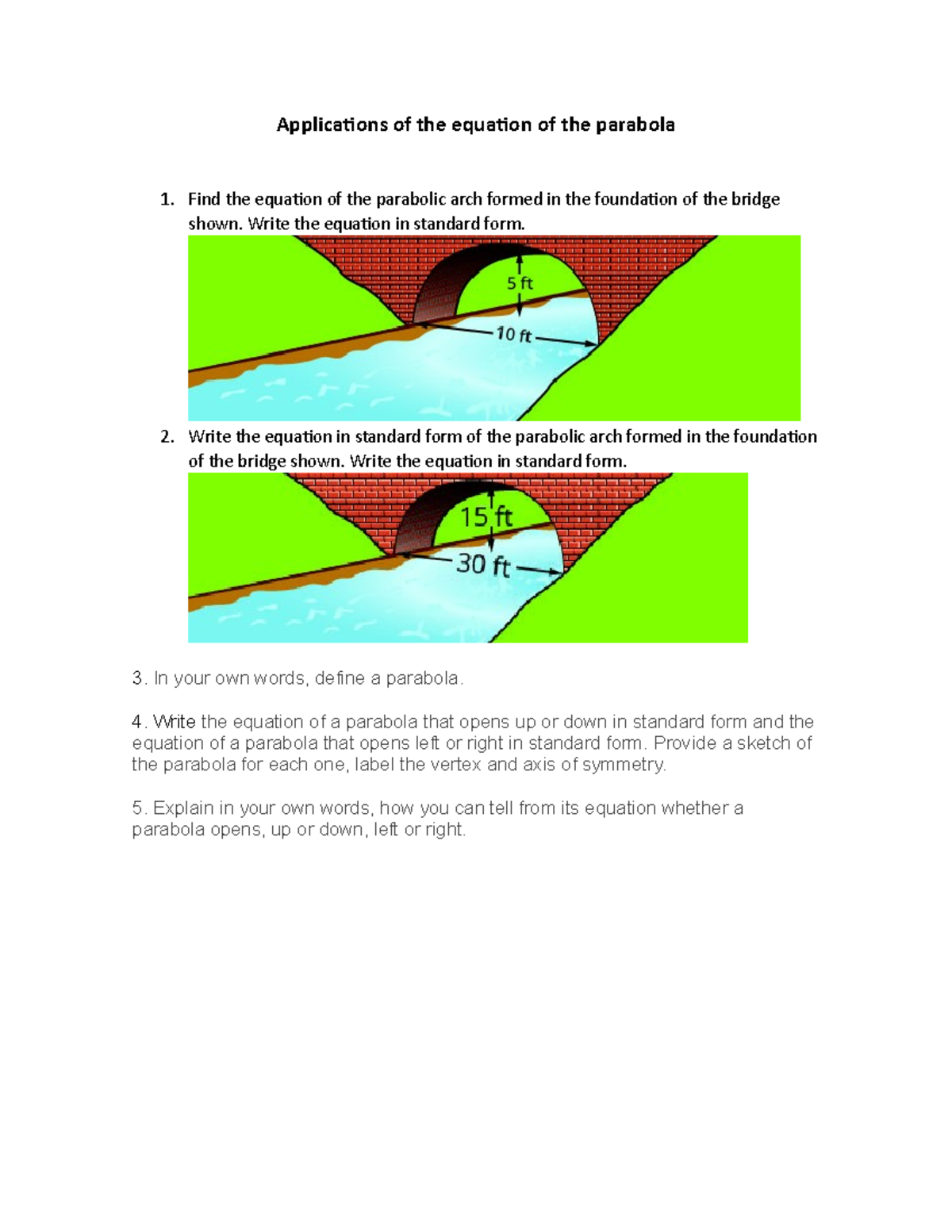 Math 4. Applications of the parabola - Applications of the equation of ...