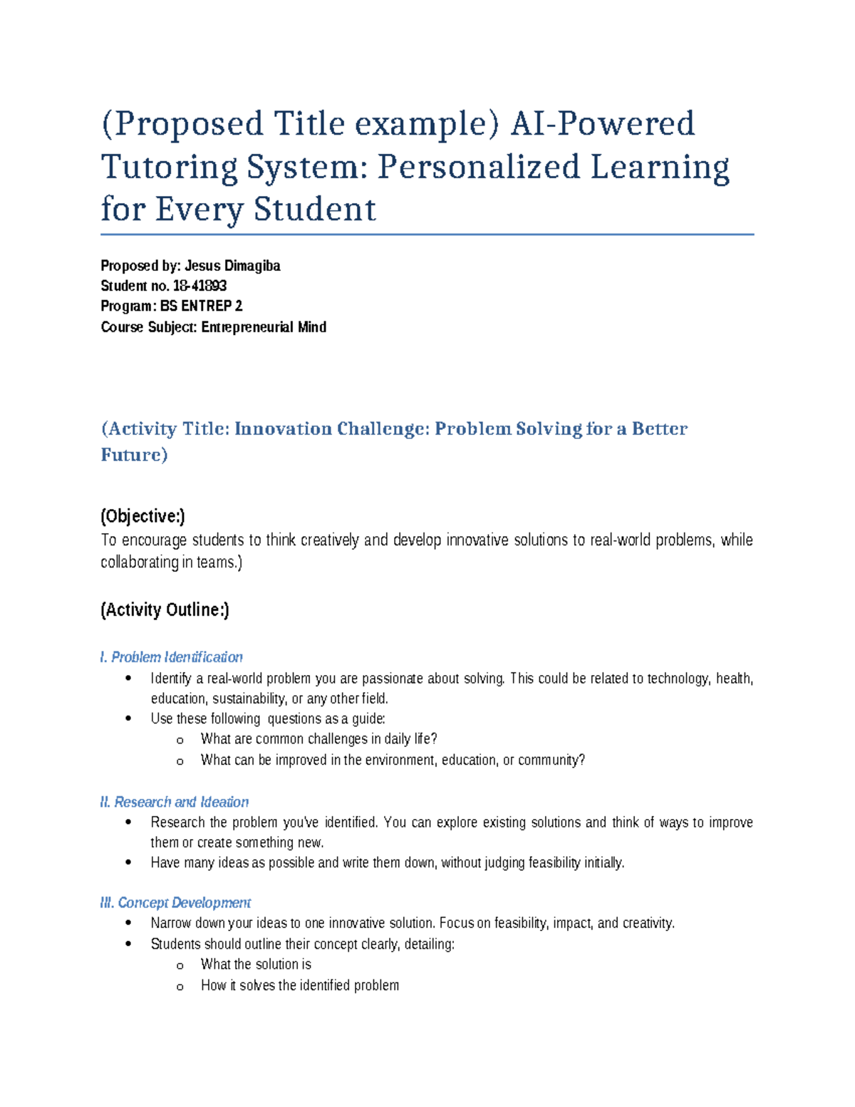 Mid term activity in entrep mind - (Proposed Title example) AI-Powered ...