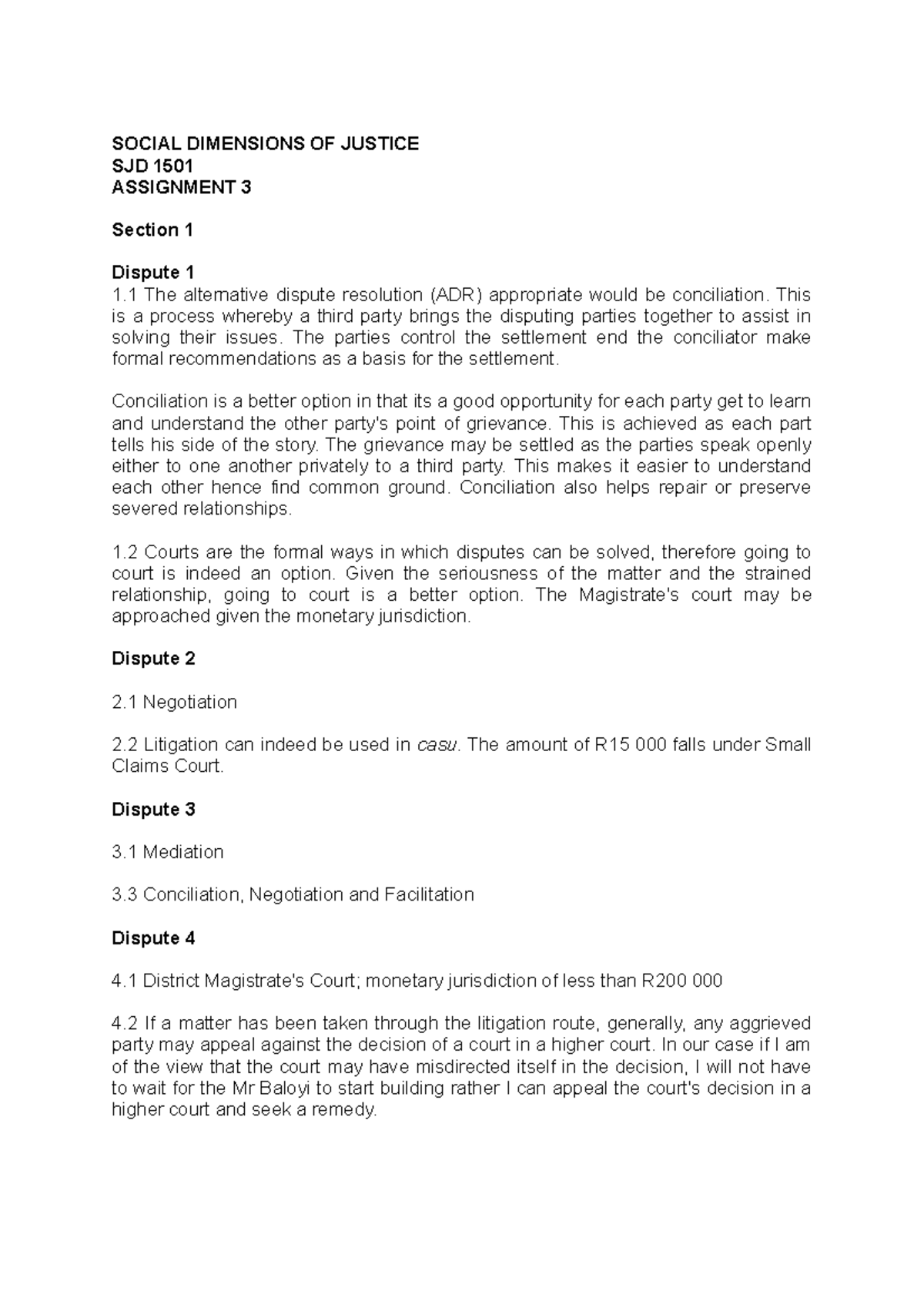Sjd assignment - SOCIAL DIMENSIONS OF JUSTICE SJD 1501 ASSIGNMENT 3 ...
