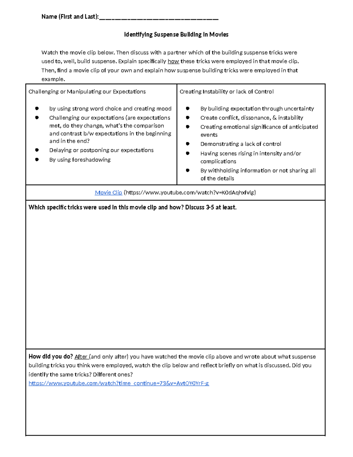 Identifying Suspense Building in Movies - Name (First and - Studocu