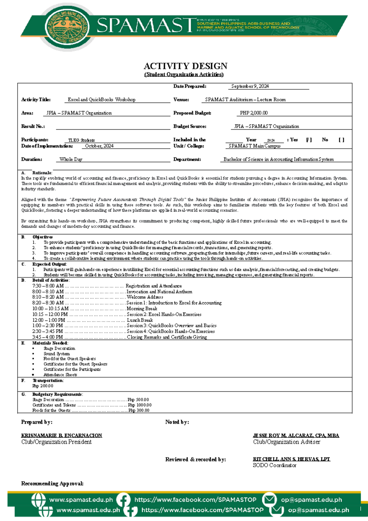 JPIA Activity Design - ACTIVITY DESIGN (Student Organization Activities ...