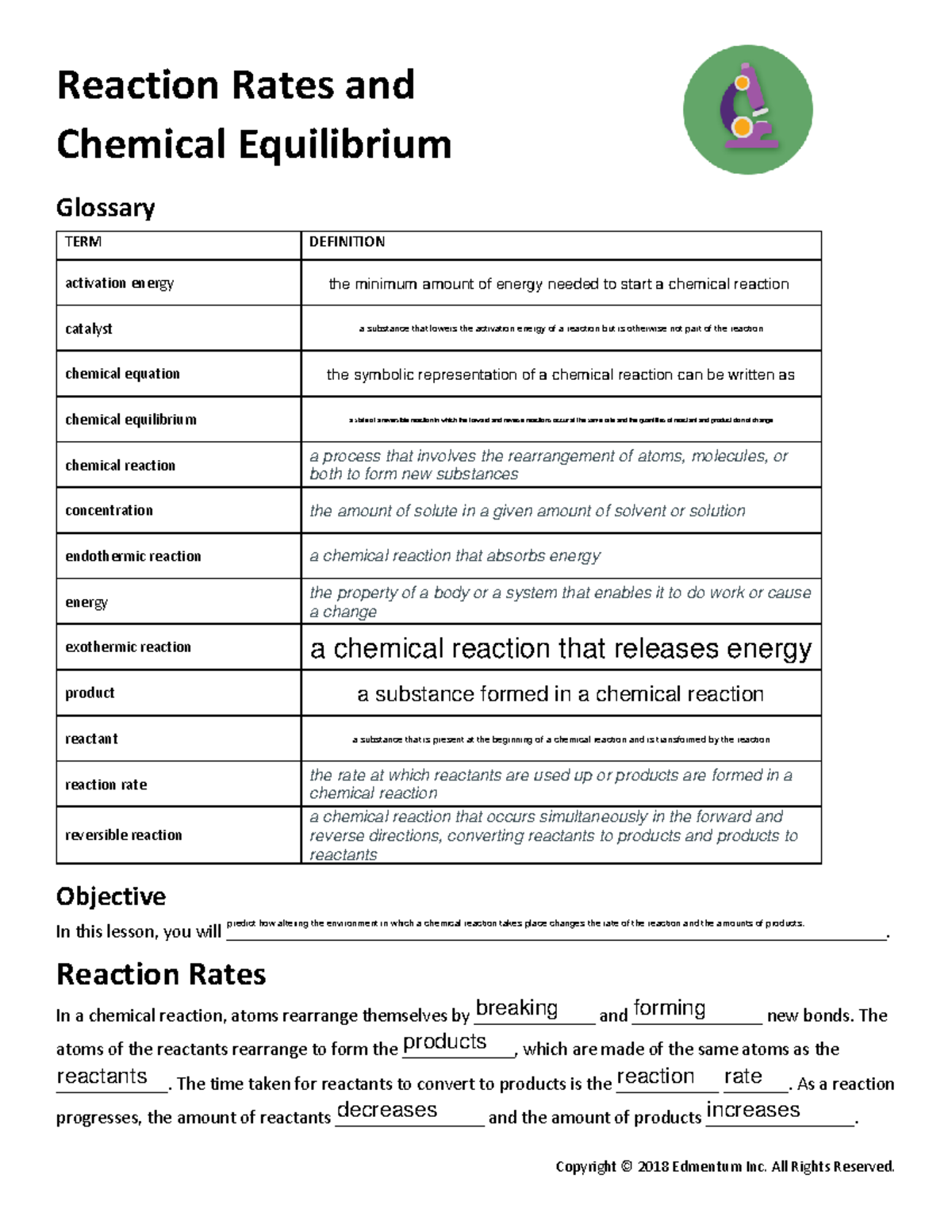 Guided Notes Reaction Rates and Chemical Equilibrium - Reaction Rates ...