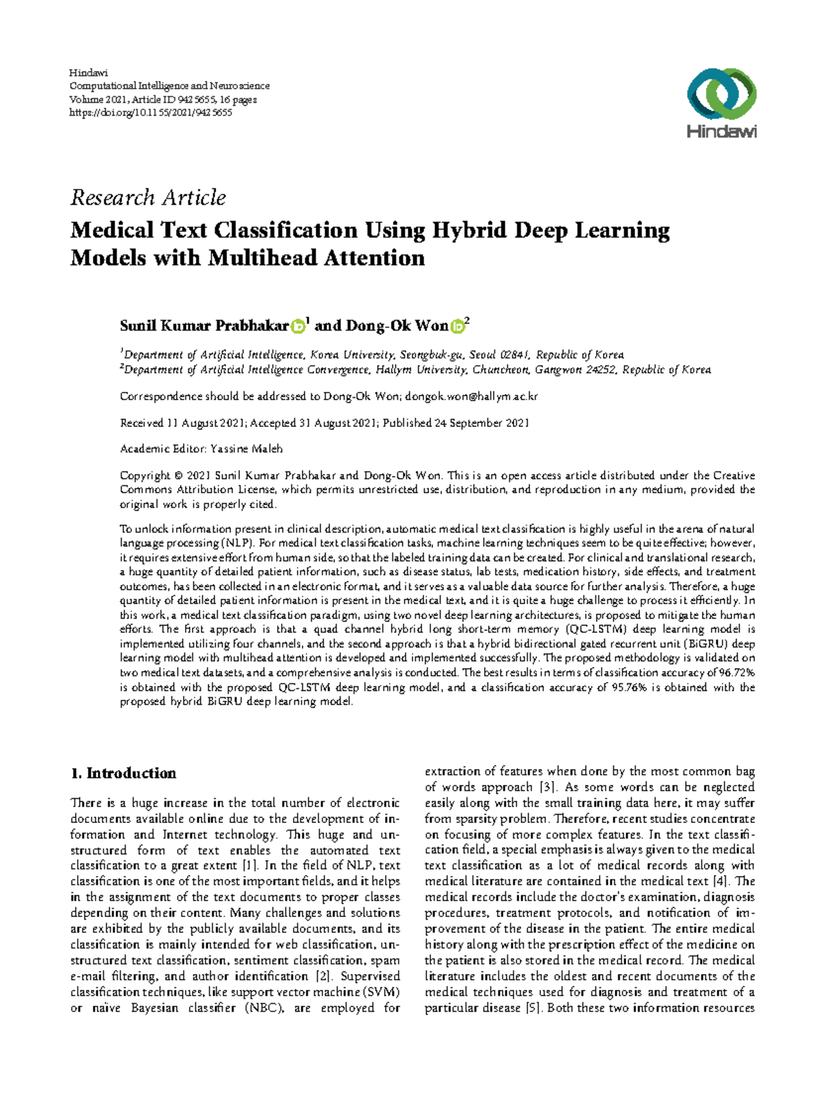 7 Medical Text Classification Using Hybrid Deep Learning Research