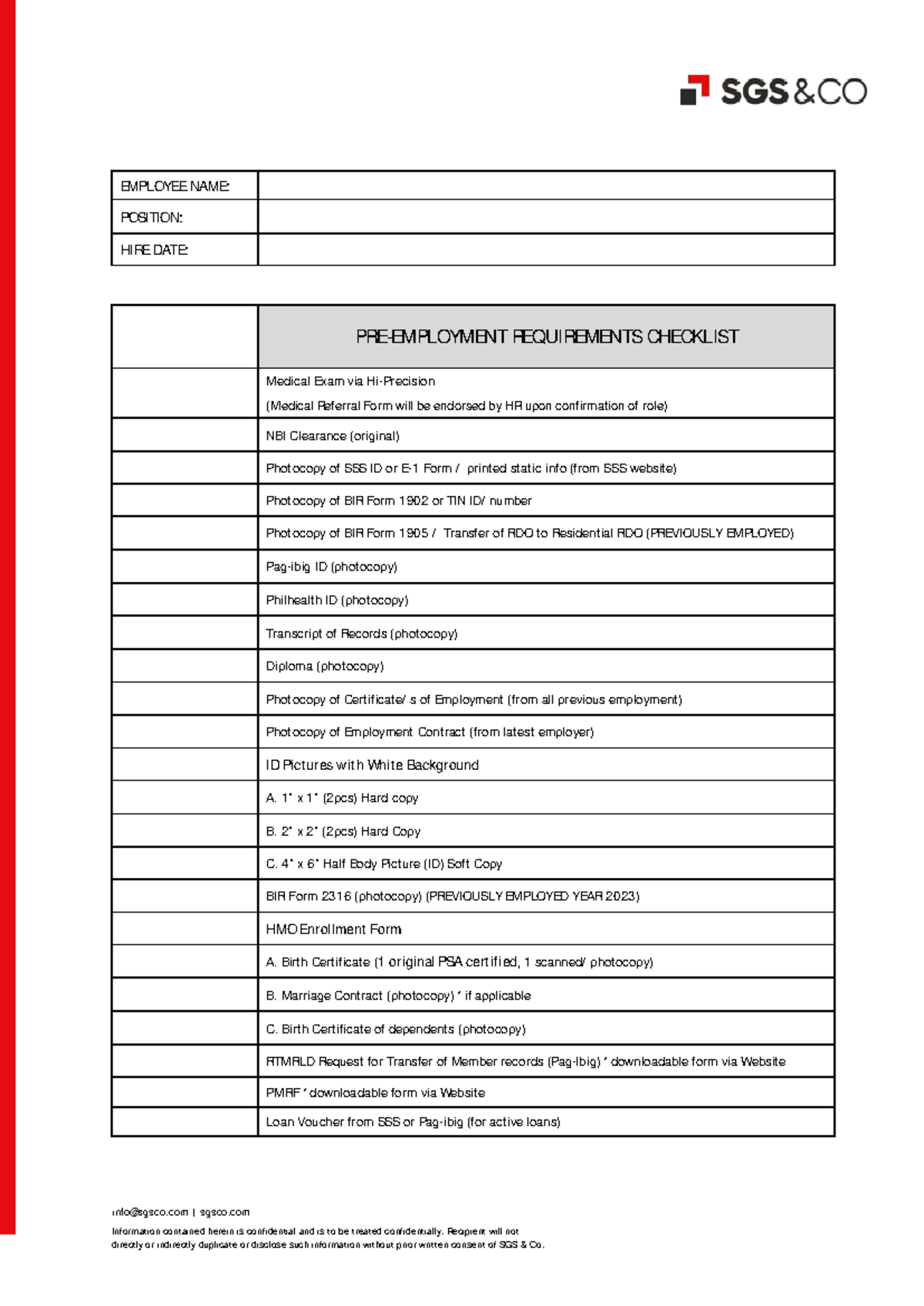 SGS & Co - Pre-Employment Requirements - 2023 - info@sgsco | sgsco ...
