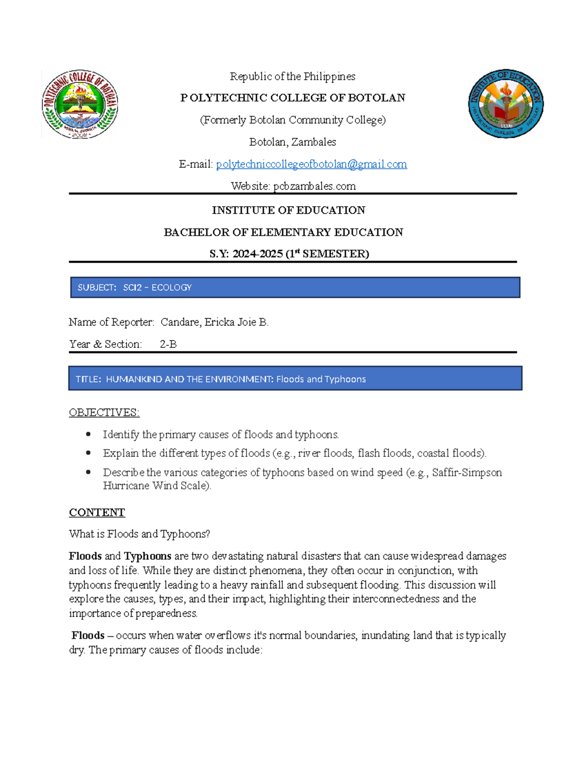 SCI2- Erickajoie - SCIENCE - Republic of the Philippines P OLYTECHNIC ...