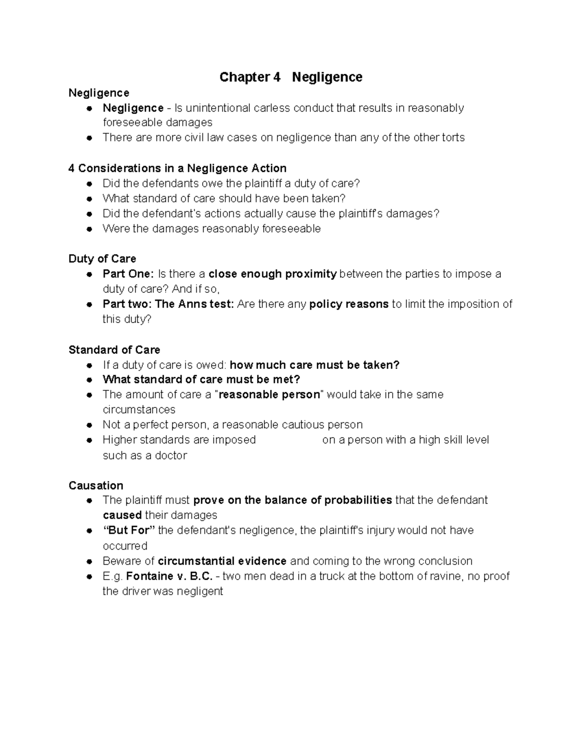 CH4 - Business Law Notes - Chapter 4 Negligence Negligence Negligence ...