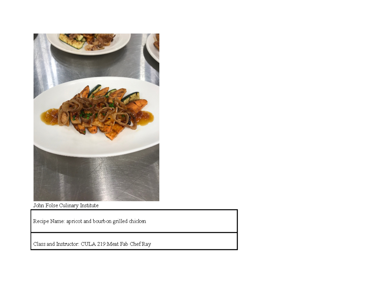Apricot And Bourbon Grilled Chicken Meat Fab 219 John Folse Culinary Institute Recipe Name