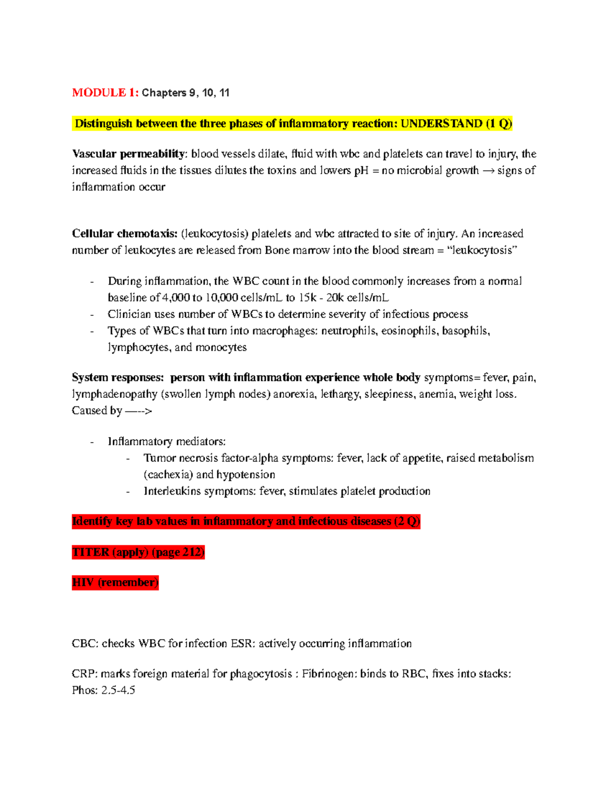Exam 1 blueprint Patho - MODULE 1: Chapters 9, 10, 11 Distinguish ...