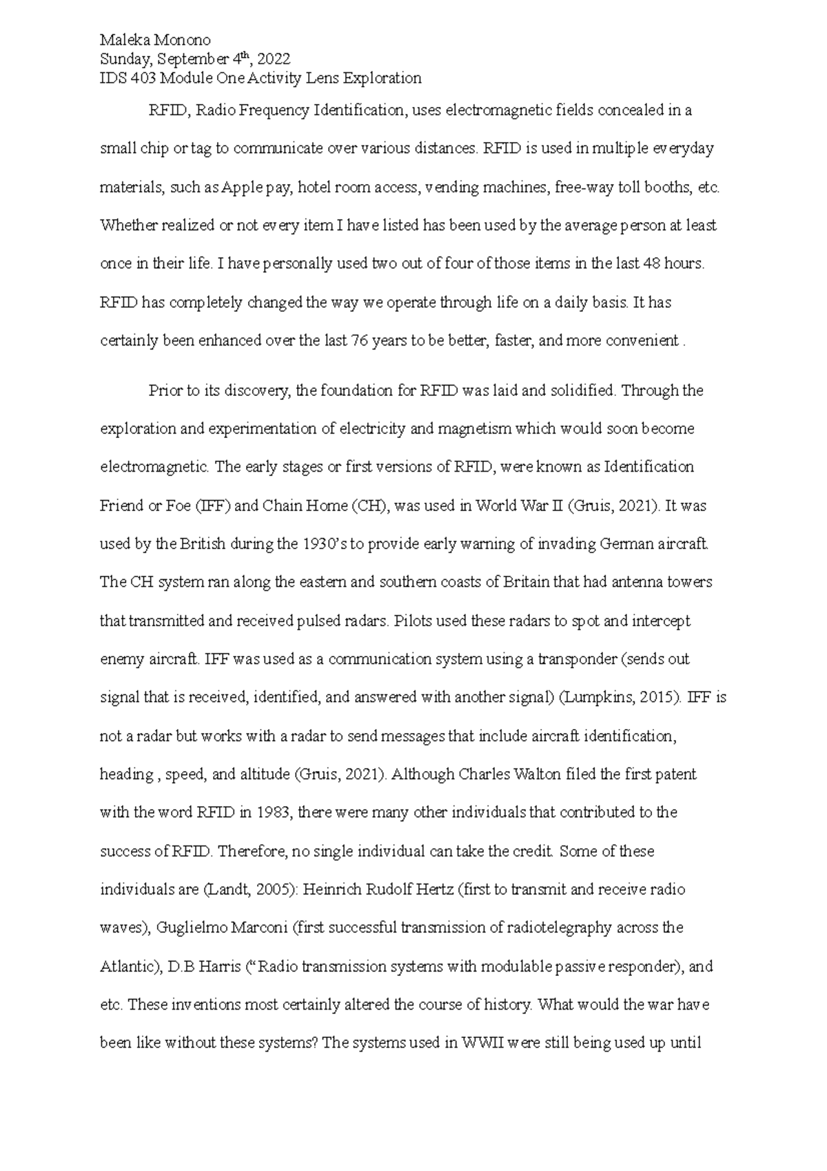 IDS 403 Module One Activity Lens Exploration - RFID is used in multiple ...