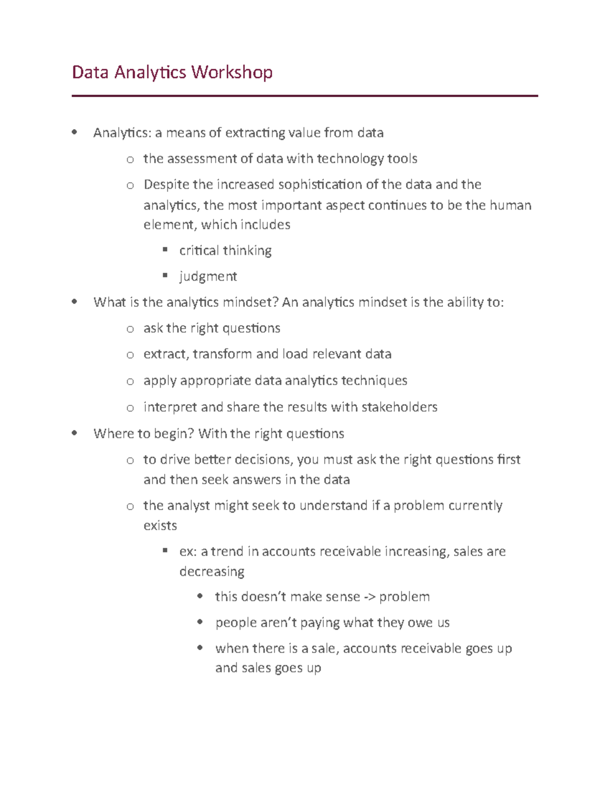 Data Analytics Workshop - Studocu