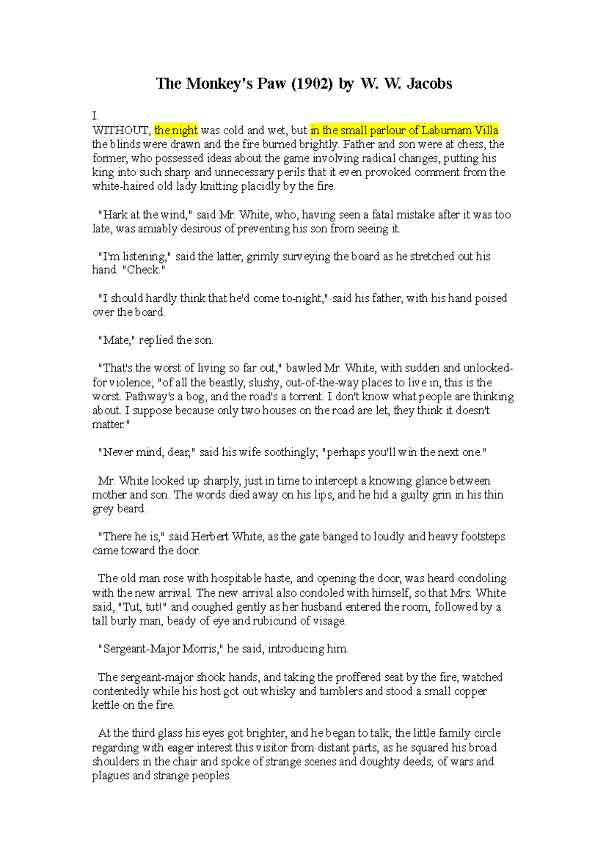 Jacobs The Monkeys Paw - Tham khảo - The Monkey's Paw (1902) by W. W ...