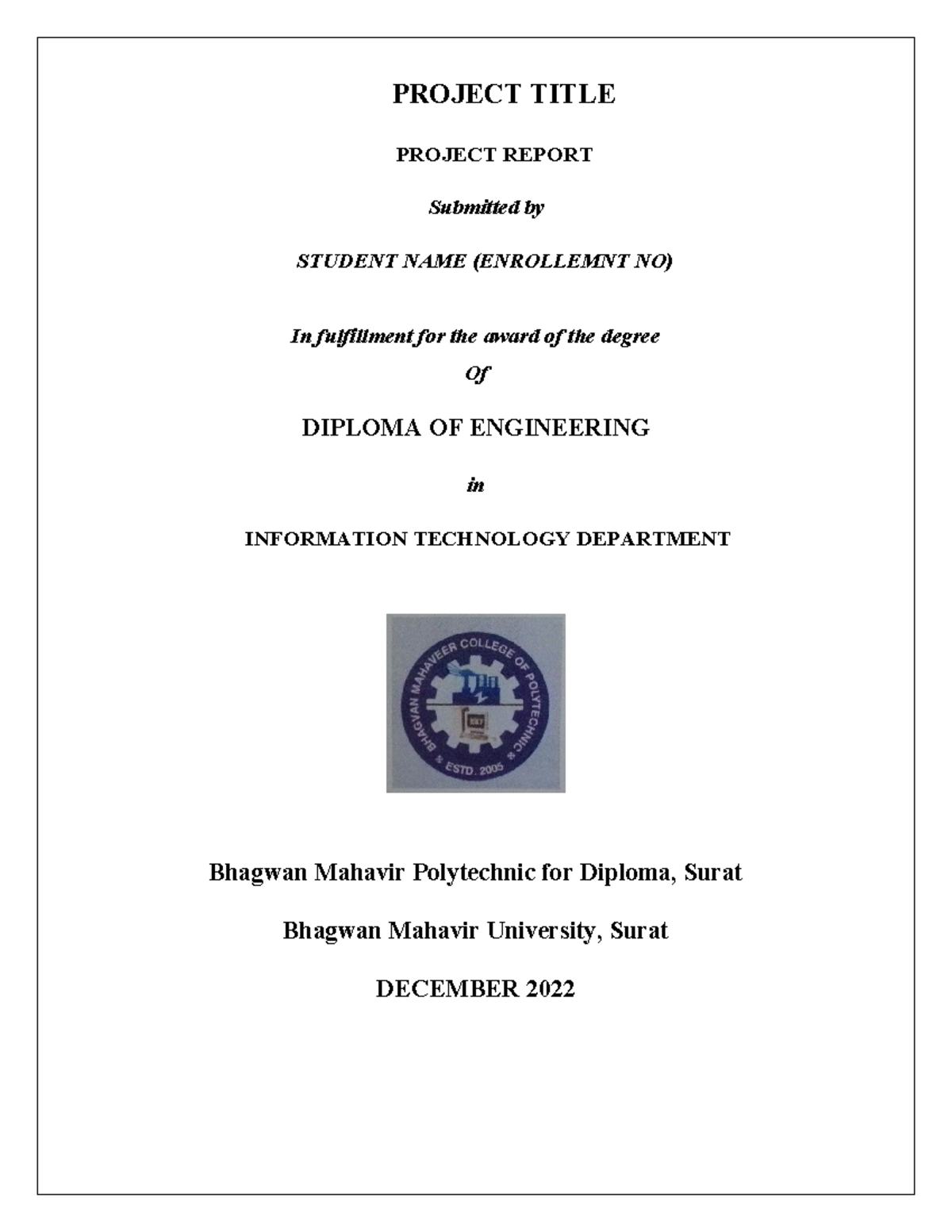 1. Cover page & Title Page - computer - PROJECT TITLE PROJECT REPORT ...