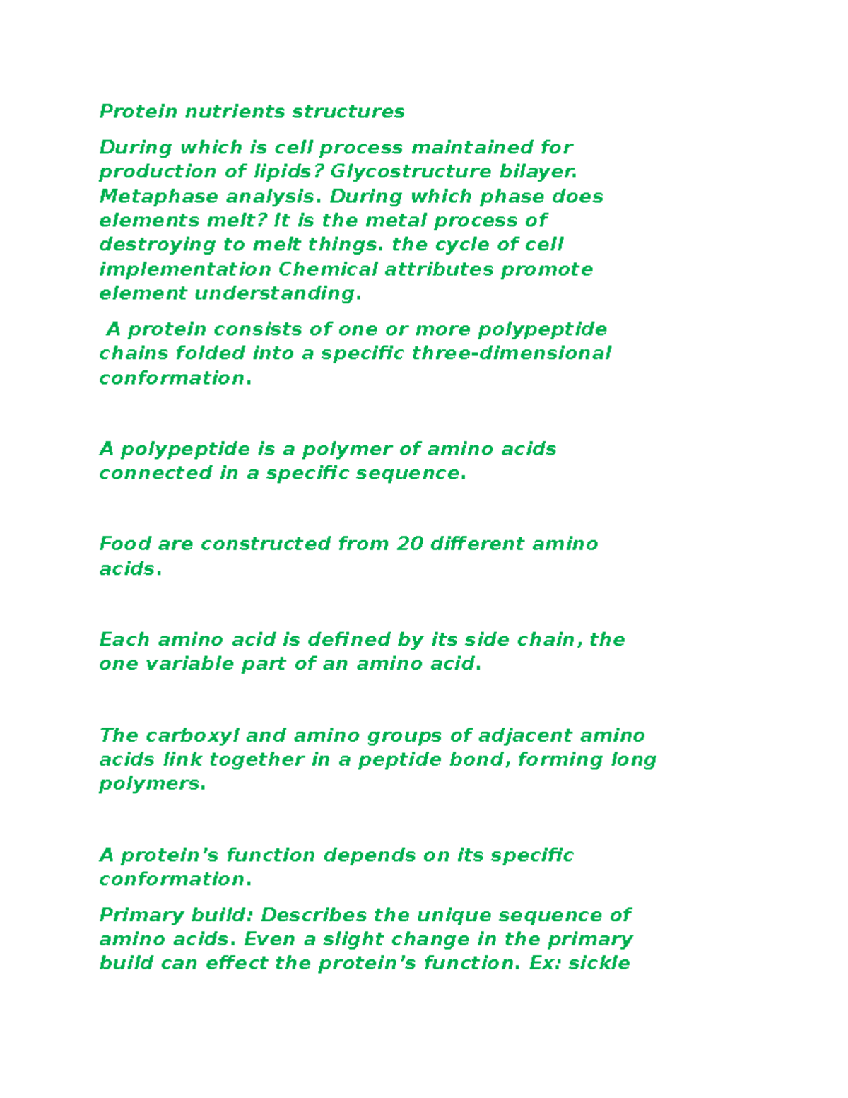 Protien structures notes - Protein nutrients structures During which is ...