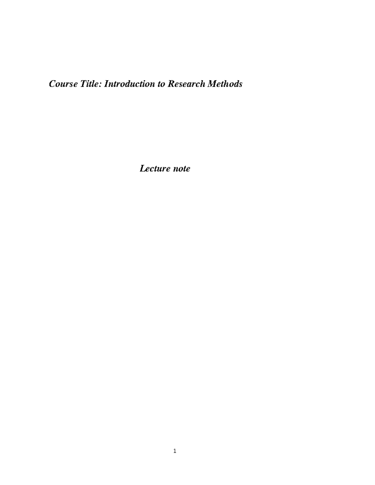 Research methods Lecture Note Print - Course Title: Introduction to ...