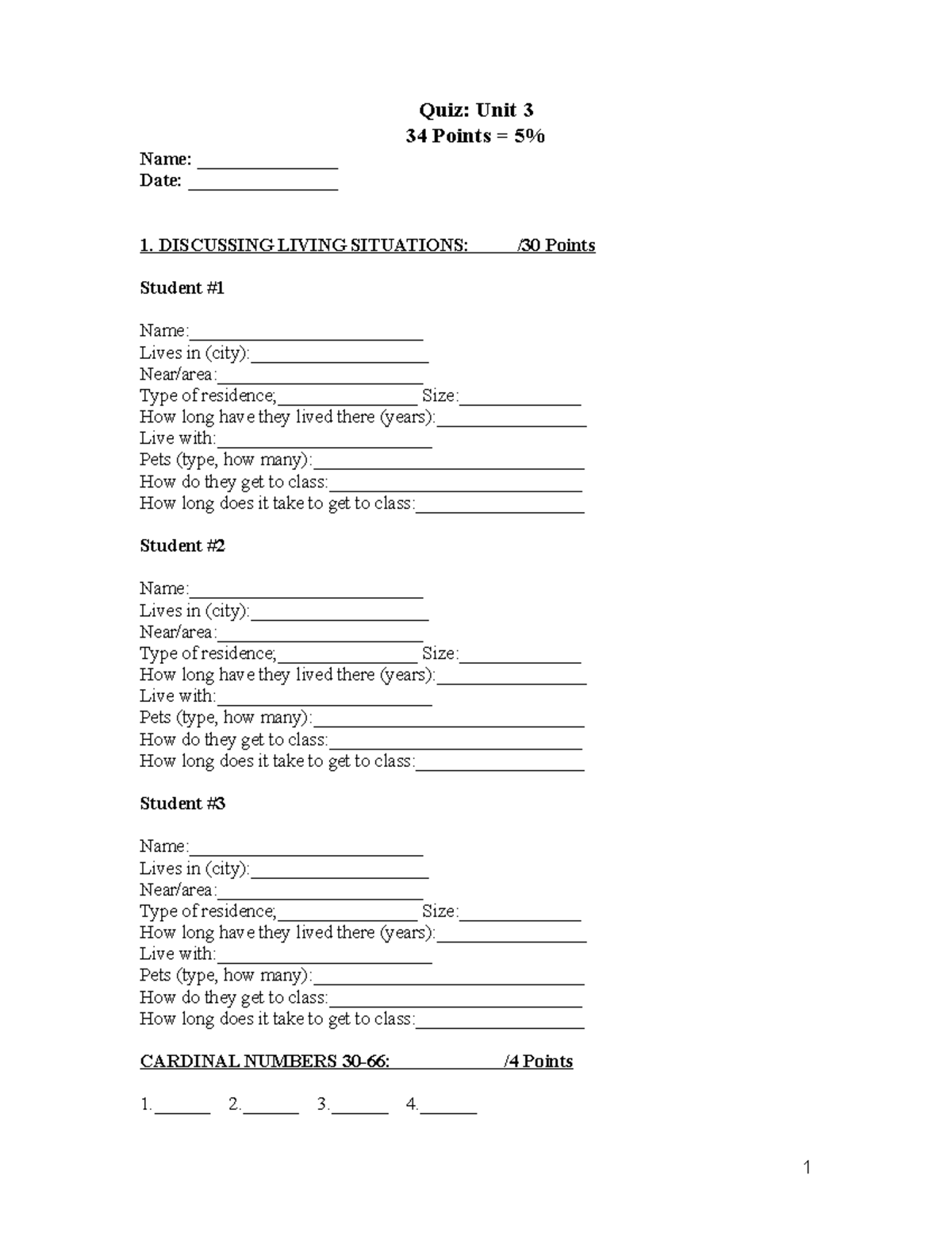 Quiz#3-ASL101 Exam/Test Ronald - Quiz: Unit 3 34 Points = 5% Name ...
