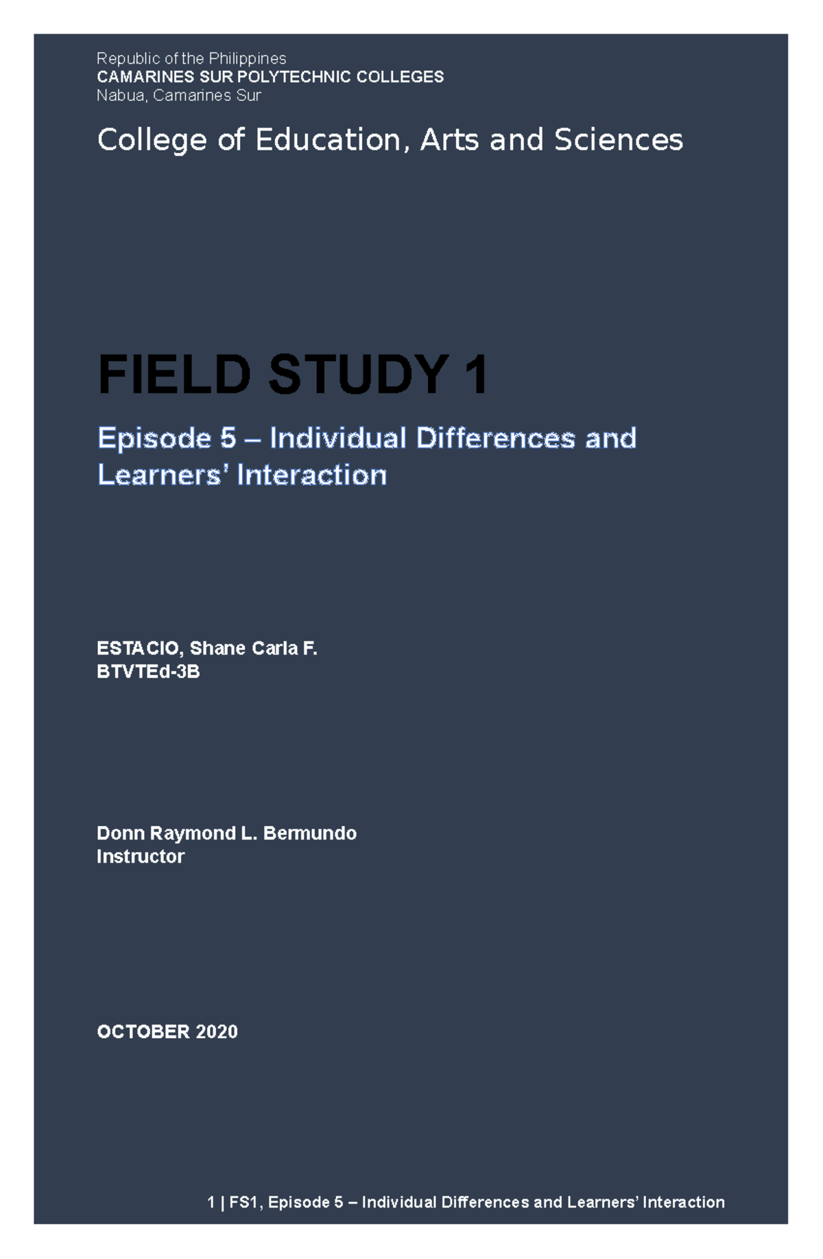 Field Study 1 - Episode 5 - bachelor of technical teacher education ...