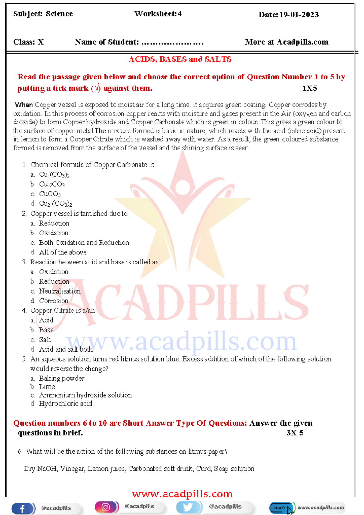 Science Assessment Worksheet 04 - Subject: Science Worksheet:4 Date: 19 ...