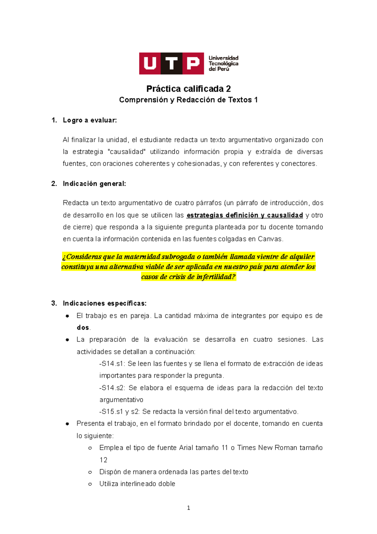 GC N01I PC2Consigna 22C1M - Grupo 10 - Práctica calificada 2 Comprensión y Redacción de Textos 1 ...