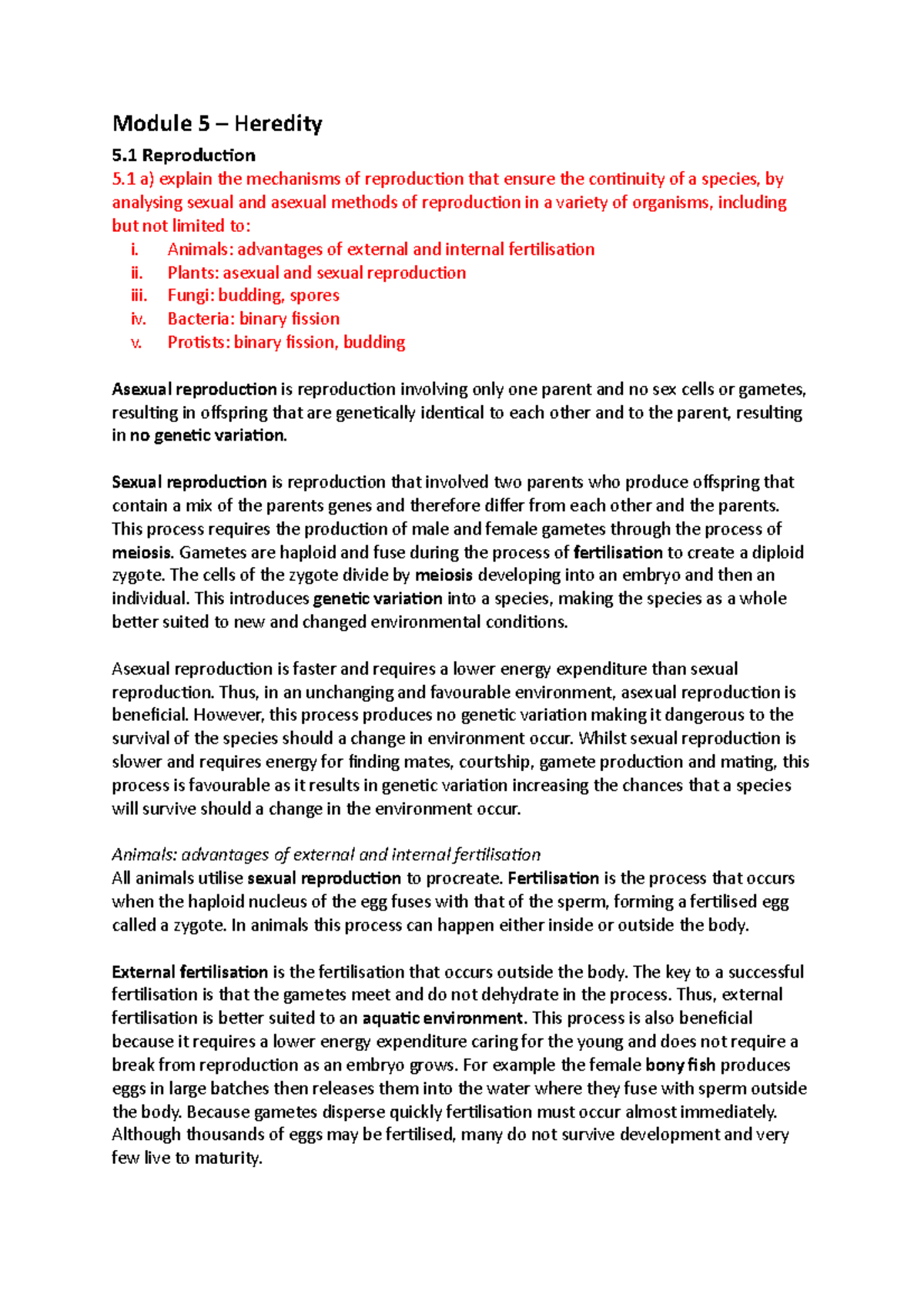 Biology HSC Notes - Module 5 – Heredity 5 Reproduc4on 5 a) explain the ...