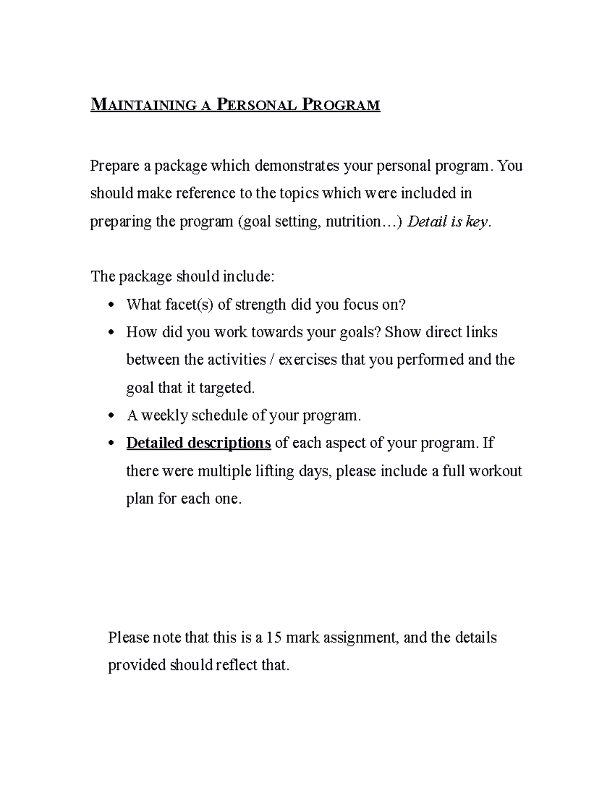 103 Maintaining a personal program - MAINTAINING A PERSONAL PROGRAM ...