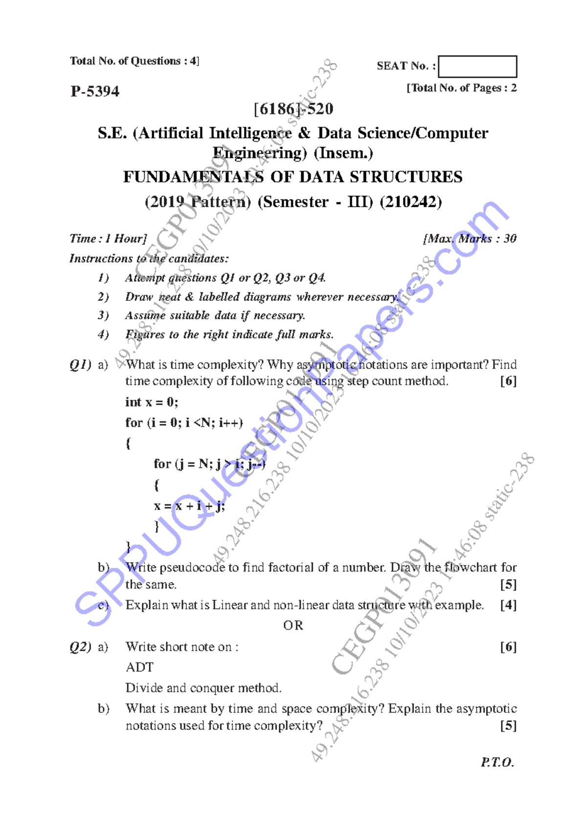 Be artificial-intelligence-and-data-science semester-3 2023 october ...