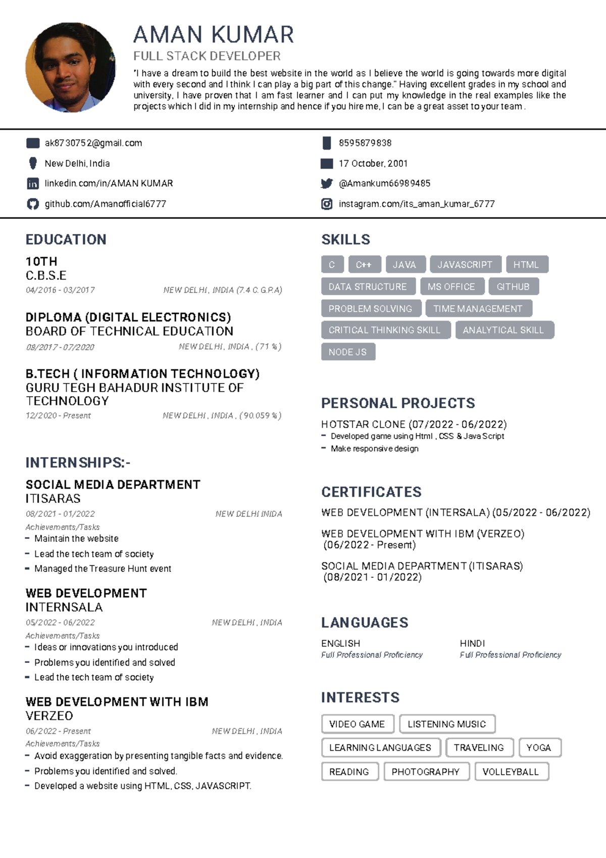 AMAN Kumar Resume - fvegbfe gbfgrfe gfrgbfgrefbfrgef - AMAN KUMAR FULL STACK DEVELOPER "I have ...