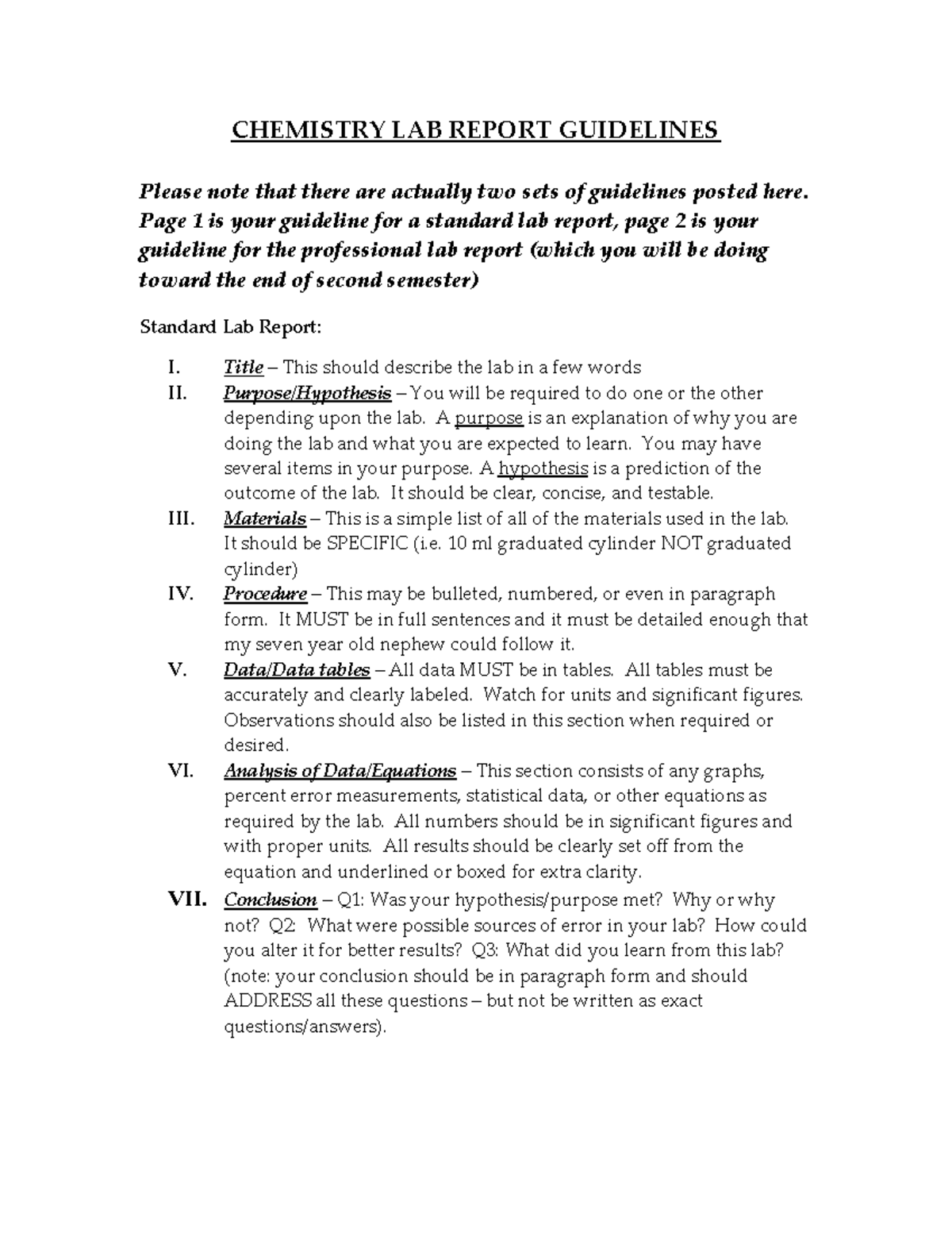 Chemistry LAB Report Guidelines-1 - CHEMISTRY LAB REPORT GUIDELINES ...