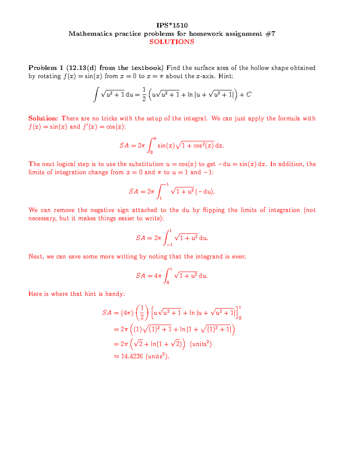 IPS1510 math hw7 practice solutions - IPS* Mathematics practice problems for homework assignment ...
