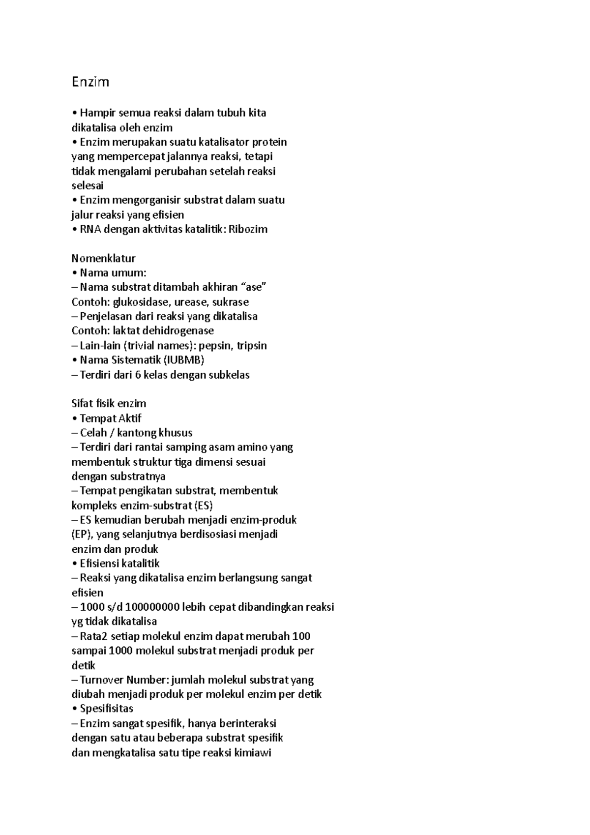 Enzim - Notes - Enzim Hampir semua reaksi dalam tubuh kita dikatalisa ...