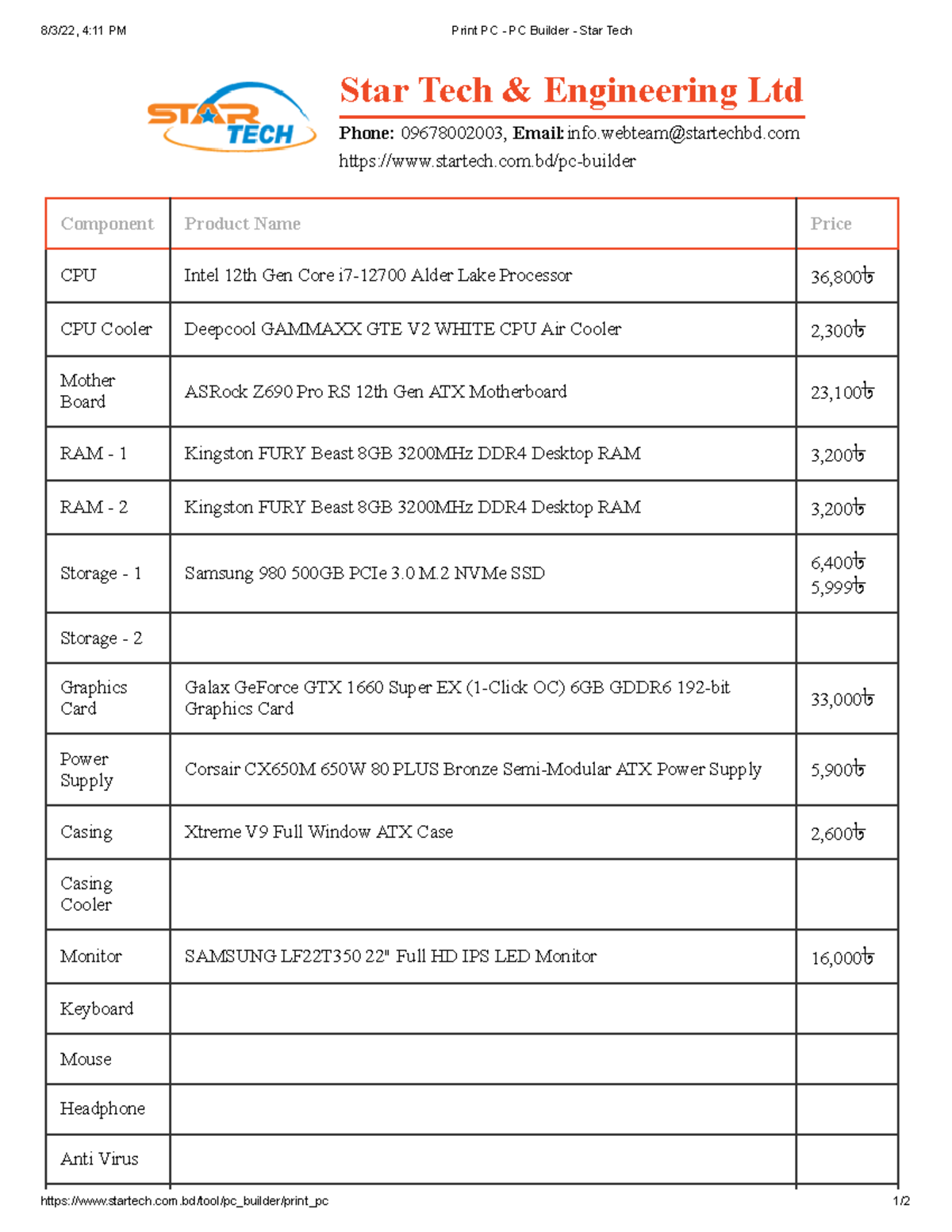 Print PC PC Builder Star Tech update - 8/3/22, 4:11 PM Print PC - PC Builder - Star Tech - Studocu