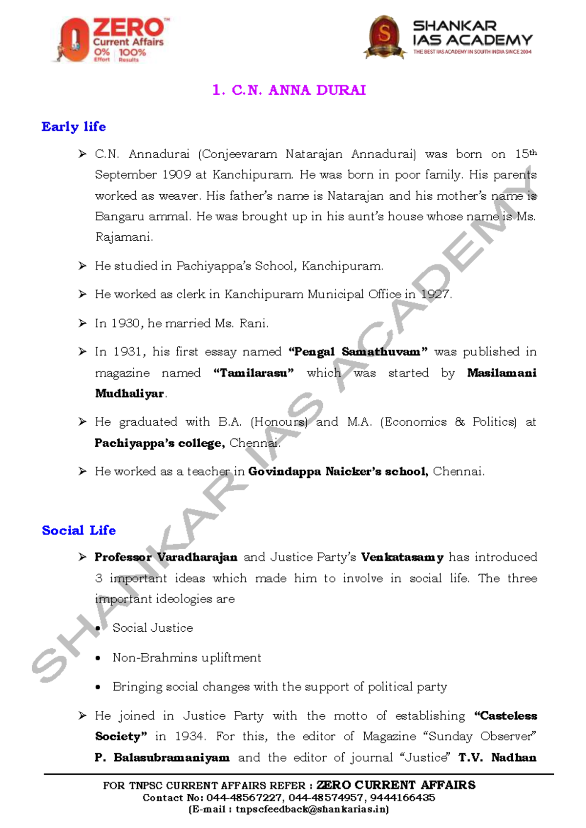 Anna durai 2 - description - FOR TNPSC CURRENT AFFAIRS REFER : ZERO ...
