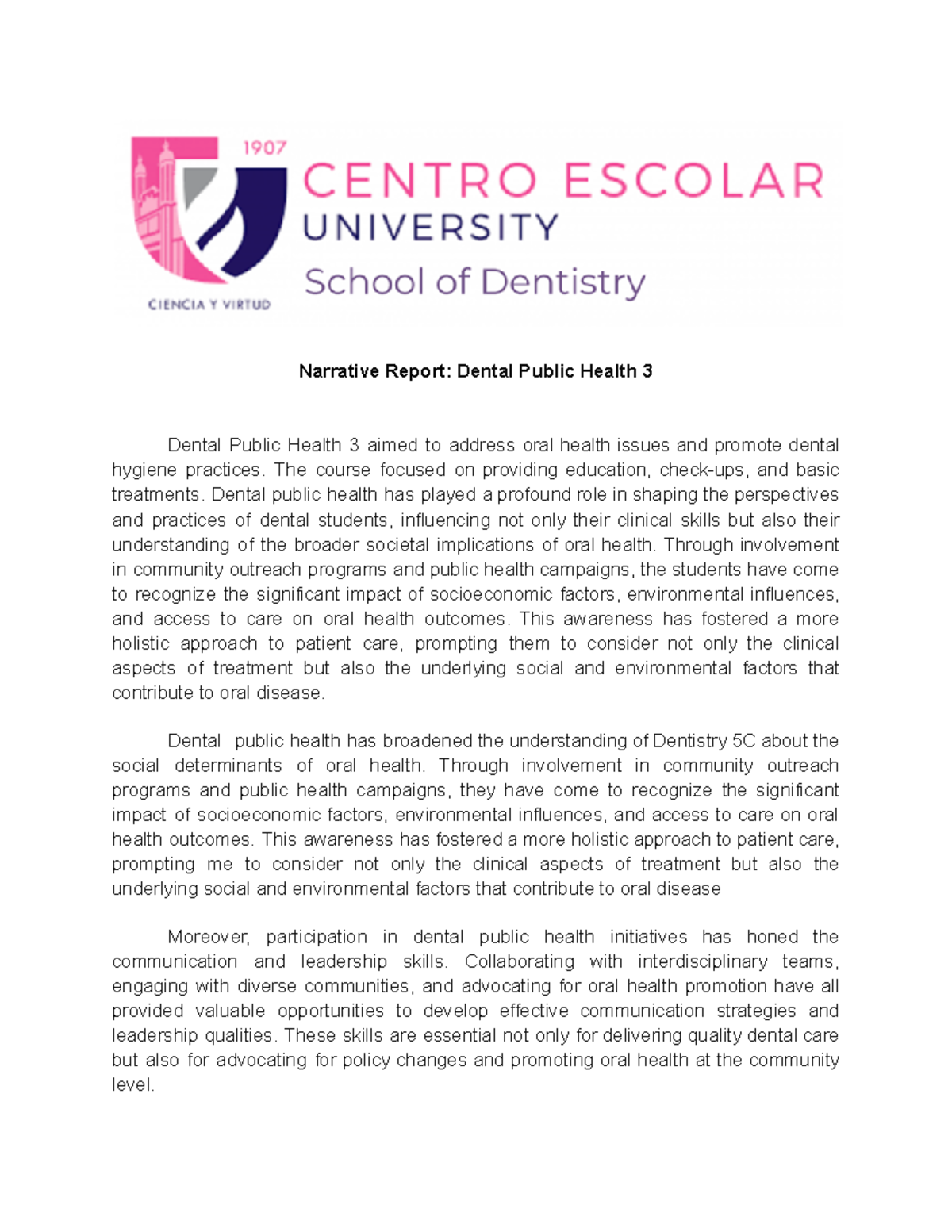 Narrative Report 5c - eyyyy - Narrative Report: Dental Public Health 3 ...