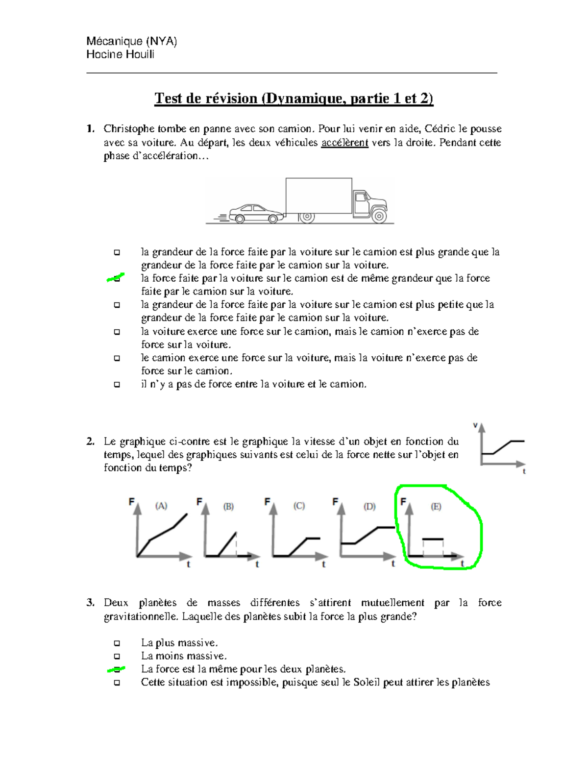 Test révision 2 SN1 corrigé - Hocine Houili Test de révision (Dynamique ...
