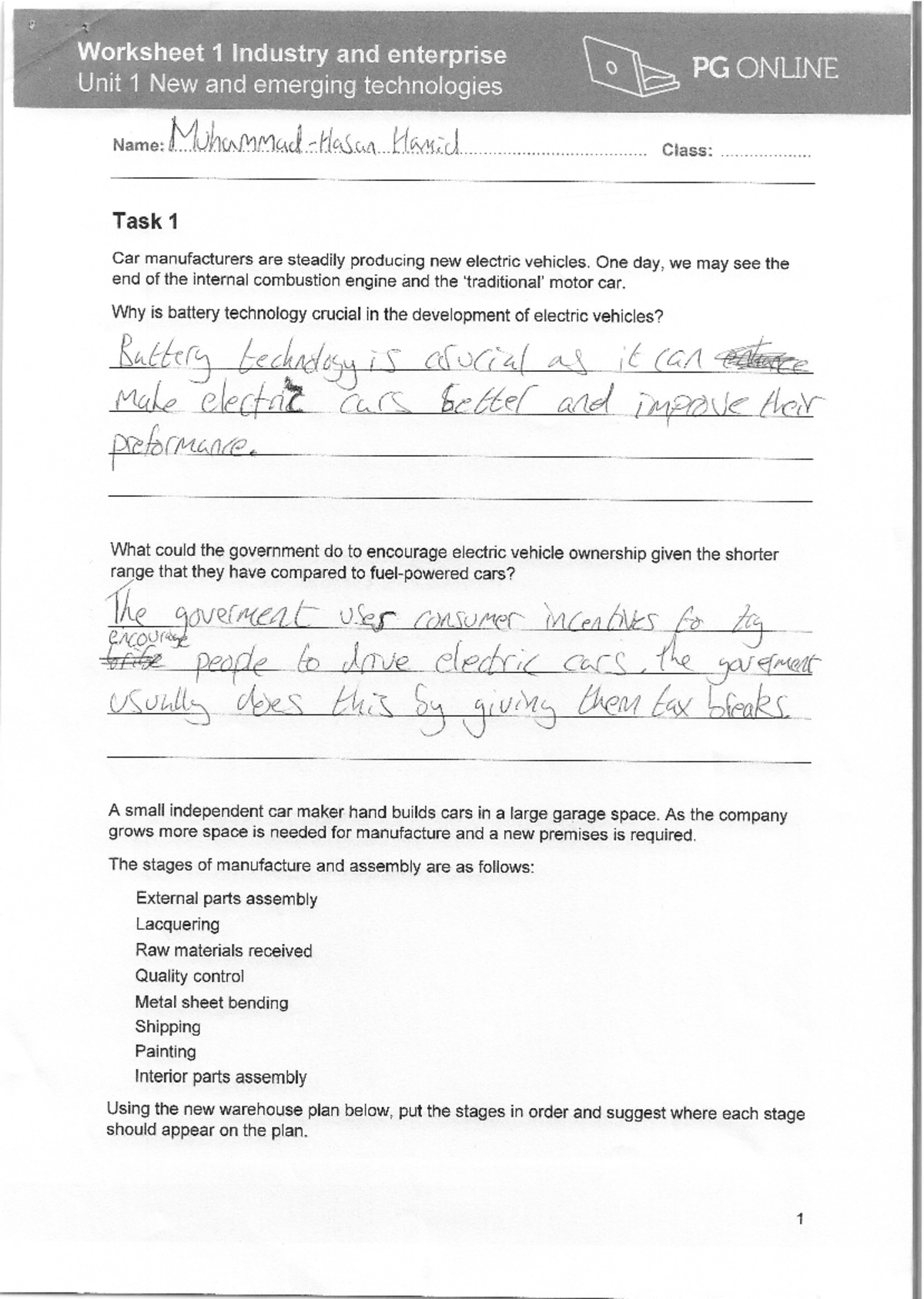 Worksheet - hw hw - V Worksheet 1 Industry and enterprise PG ONLINE ...