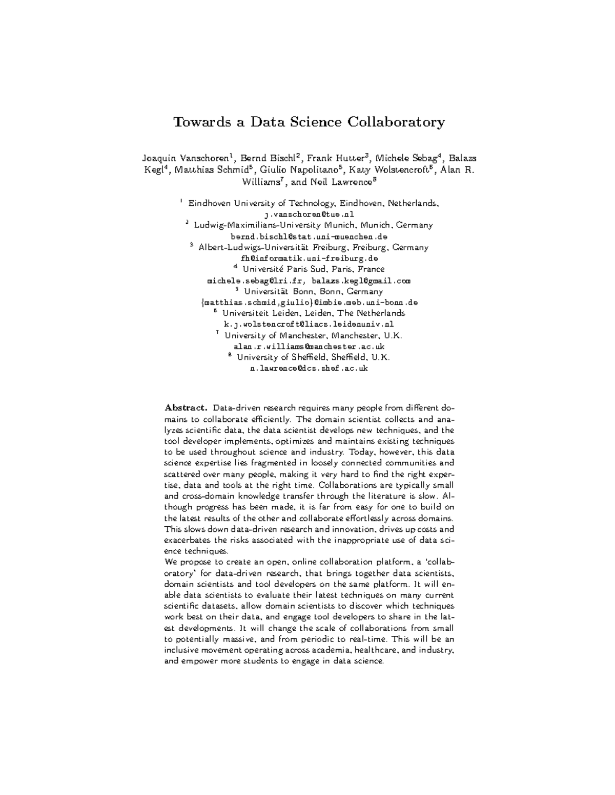 Towards A Data Science Collaboratory Towards A Data Science