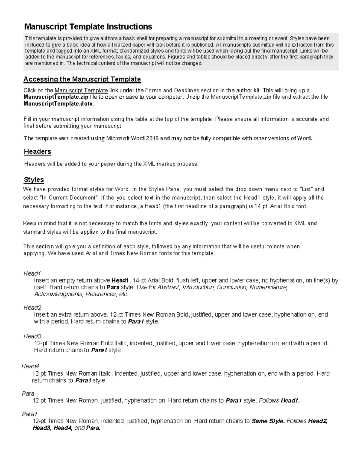 Manuscript Template Instructions - Styles have been included to give a ...