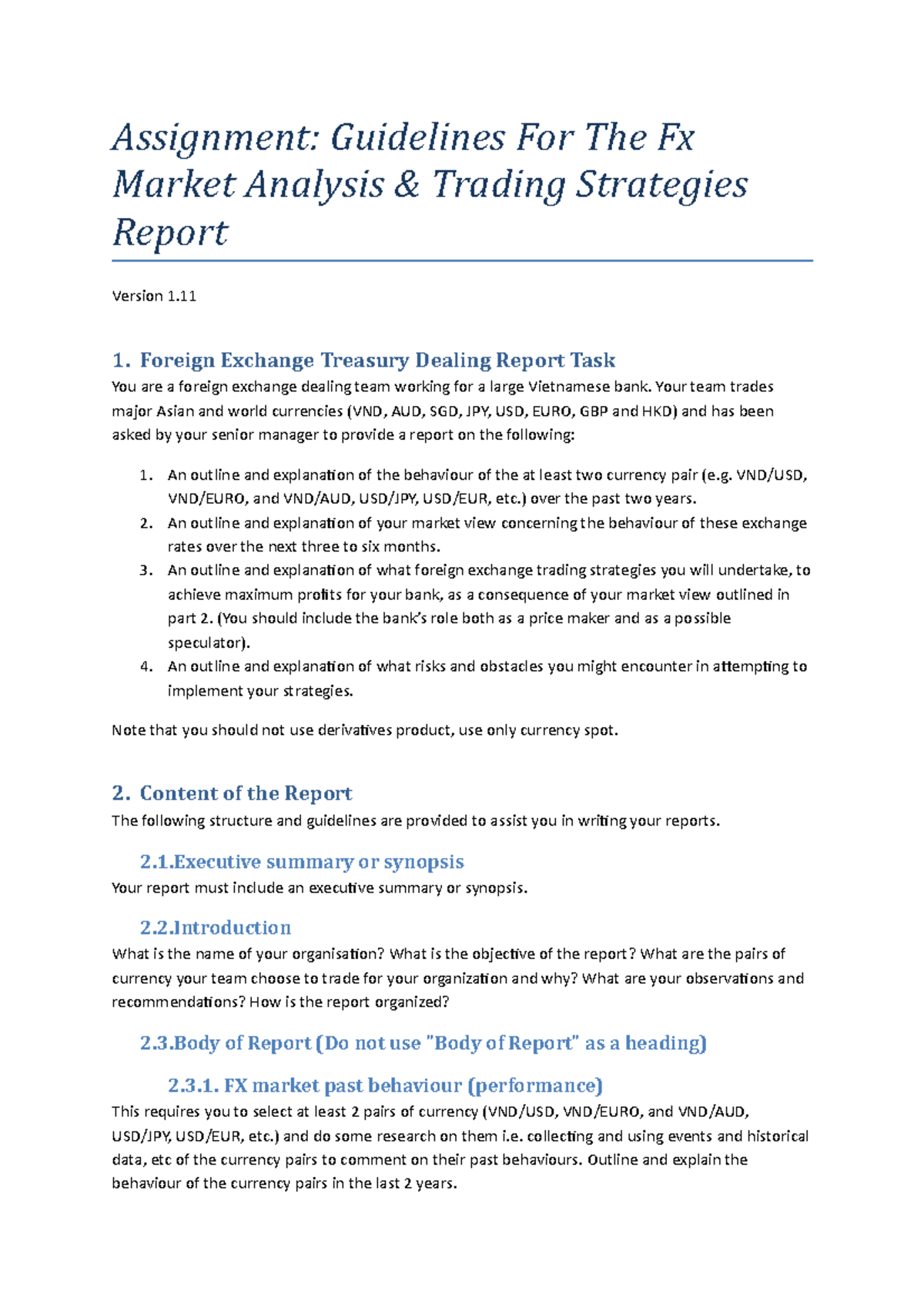 Financial Market Report Brief 1 - Assignment: Guidelines For The Fx ...