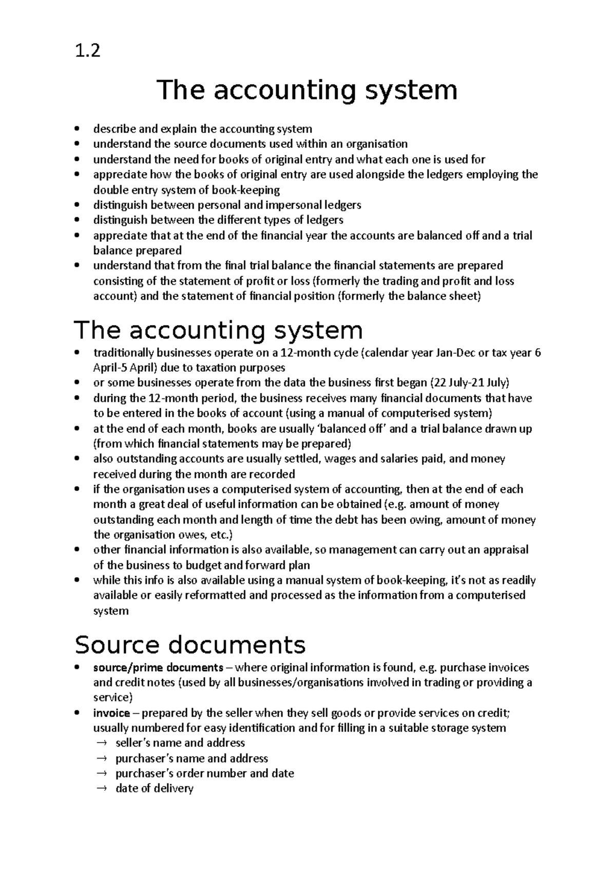 1.2 The accounting system - 1. The accounting system describe and ...