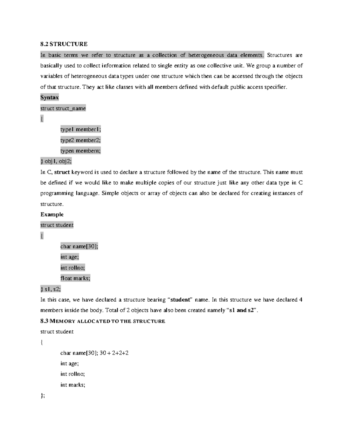 4.notes structure pointer files search sort - 8 STRUCTURE In basic ...