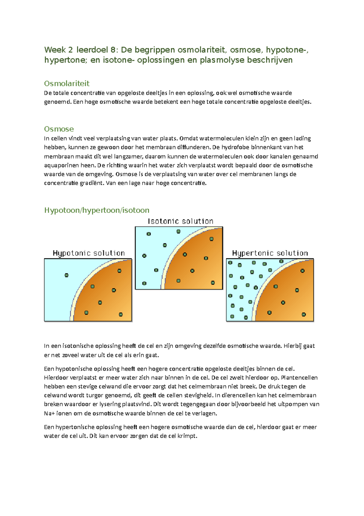 Week 2 leerdoel 8 - Osmose, hypertone, hypotone en isotone oplossingen ...
