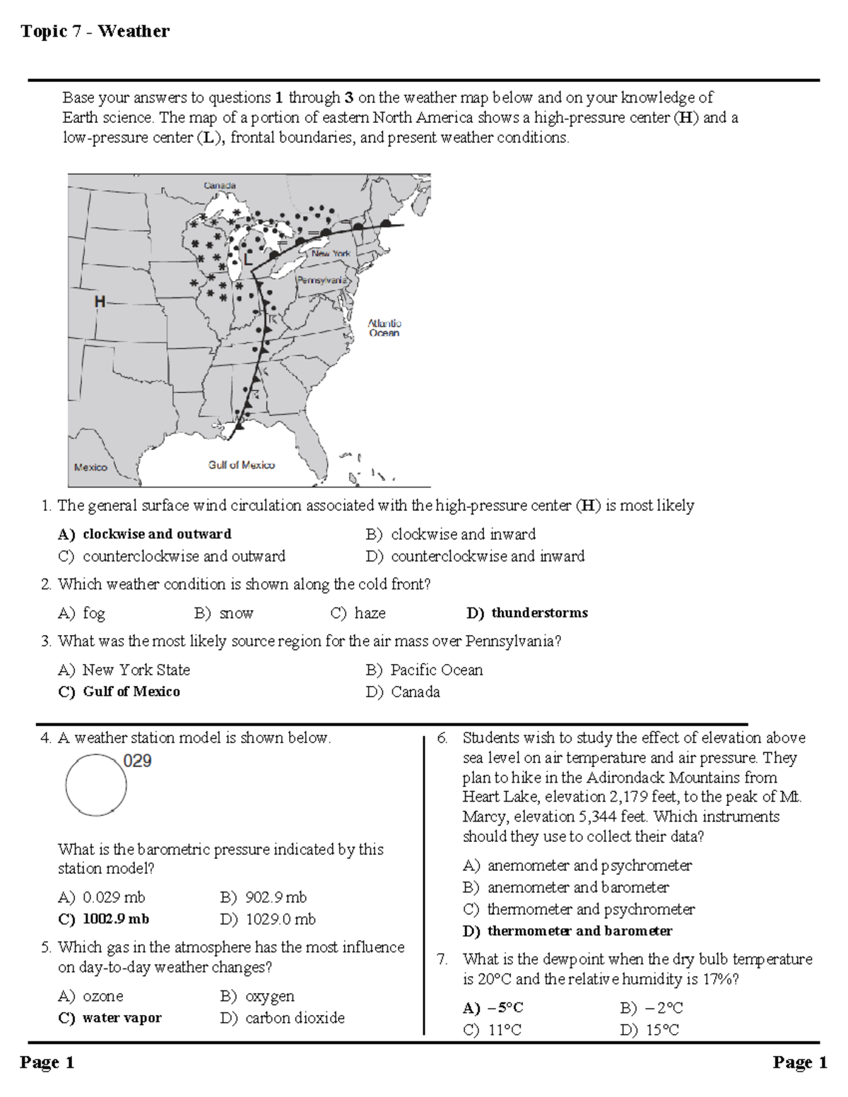 6n e Sci. Answr .A-B.1-Topic 7-Weathr - Base your answers to questions ...