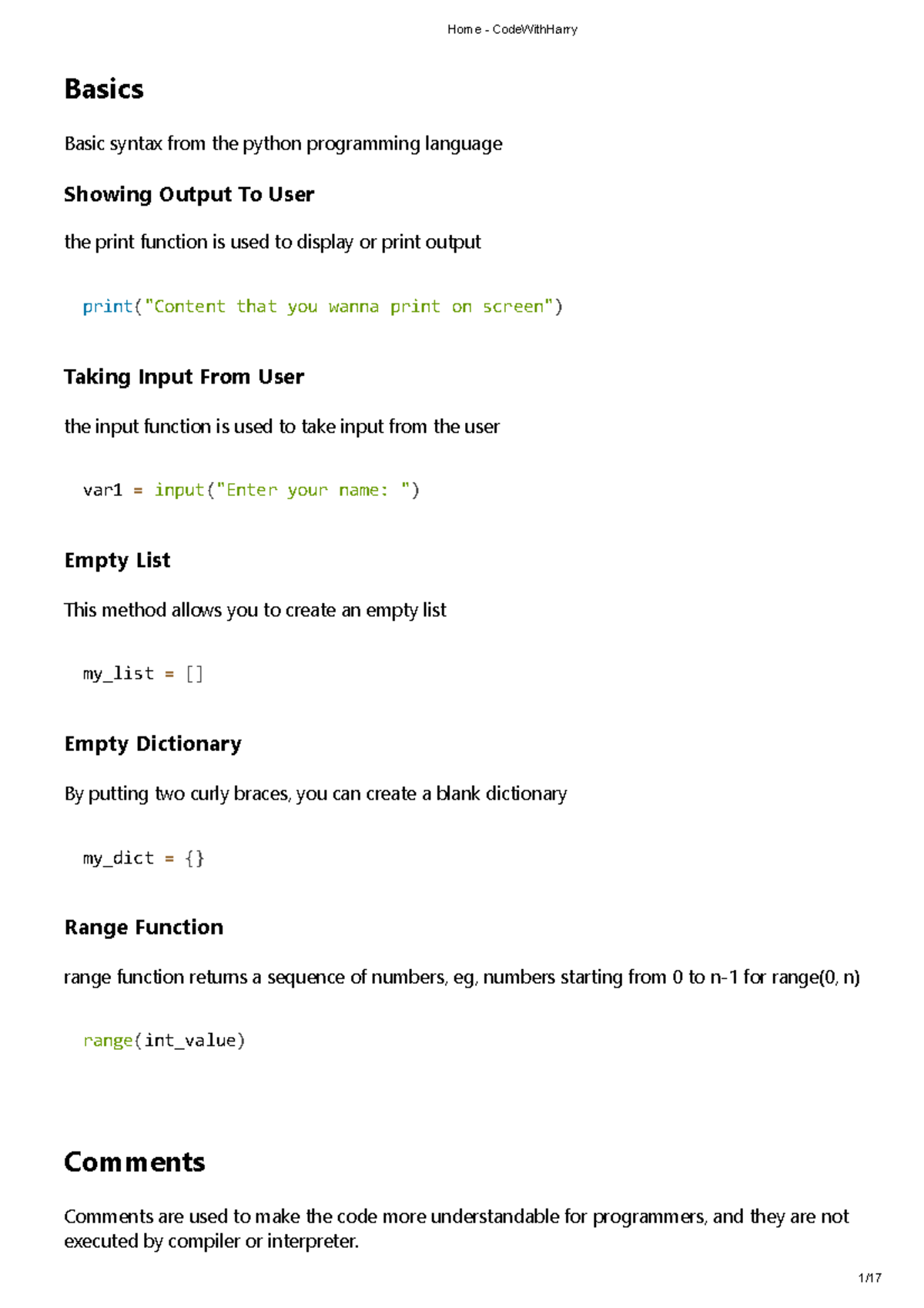 Python Cheatsheet - Basics Basic syntax from the python programming ...