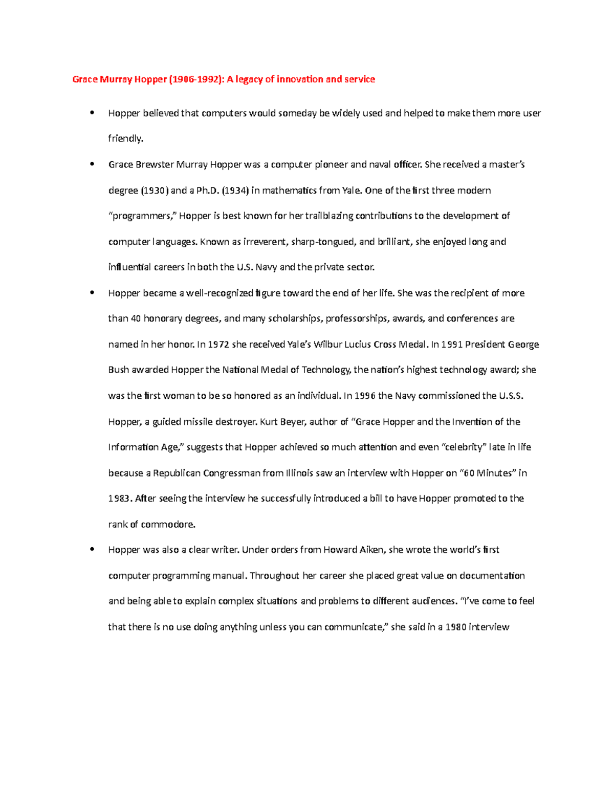 Grace Murray Hopper - Essay - Grace Murray Hopper (1906-1992): A legacy ...