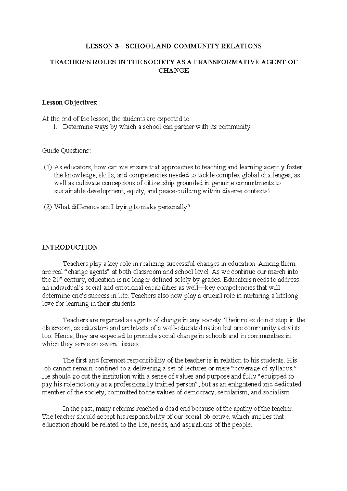 Chapter 2 Lesson 3 School and Community Relations - LESSON 3 – SCHOOL ...